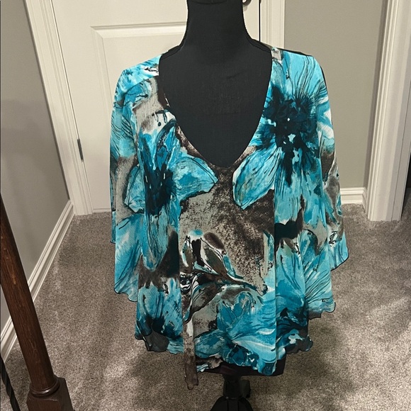 Zac & Rachel | Tops | Zac Rachel Turquoise And Black Floral Blouse ...
